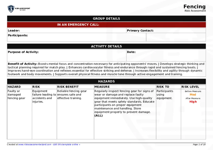 Fencing Risk Assessment | Risk Assessment Wizard