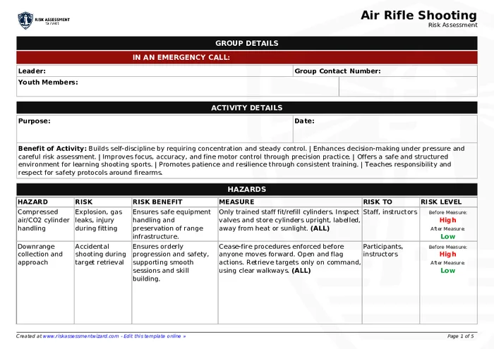 Air Rifle Shooting Risk Assessment | Risk Assessment Wizard